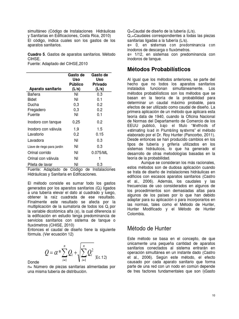 Método de Hunter en Instalaciones Sanitarias | PDF | Baño | Ecuaciones
