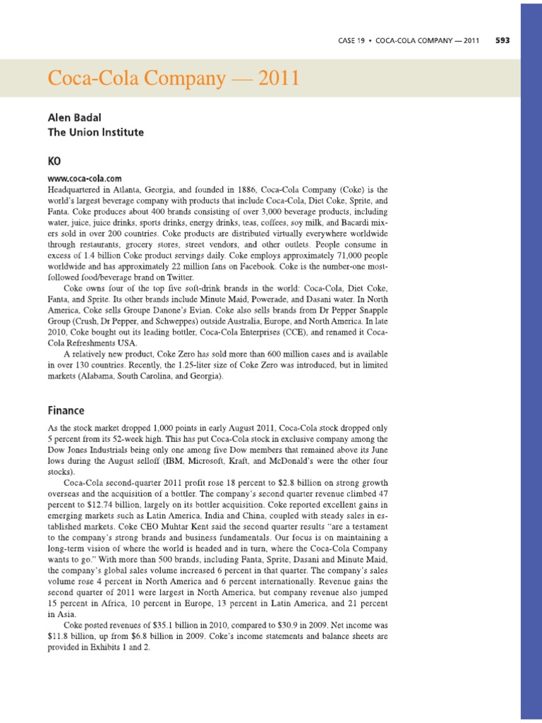 Case - Coca-Cola Company (2011) | PDF