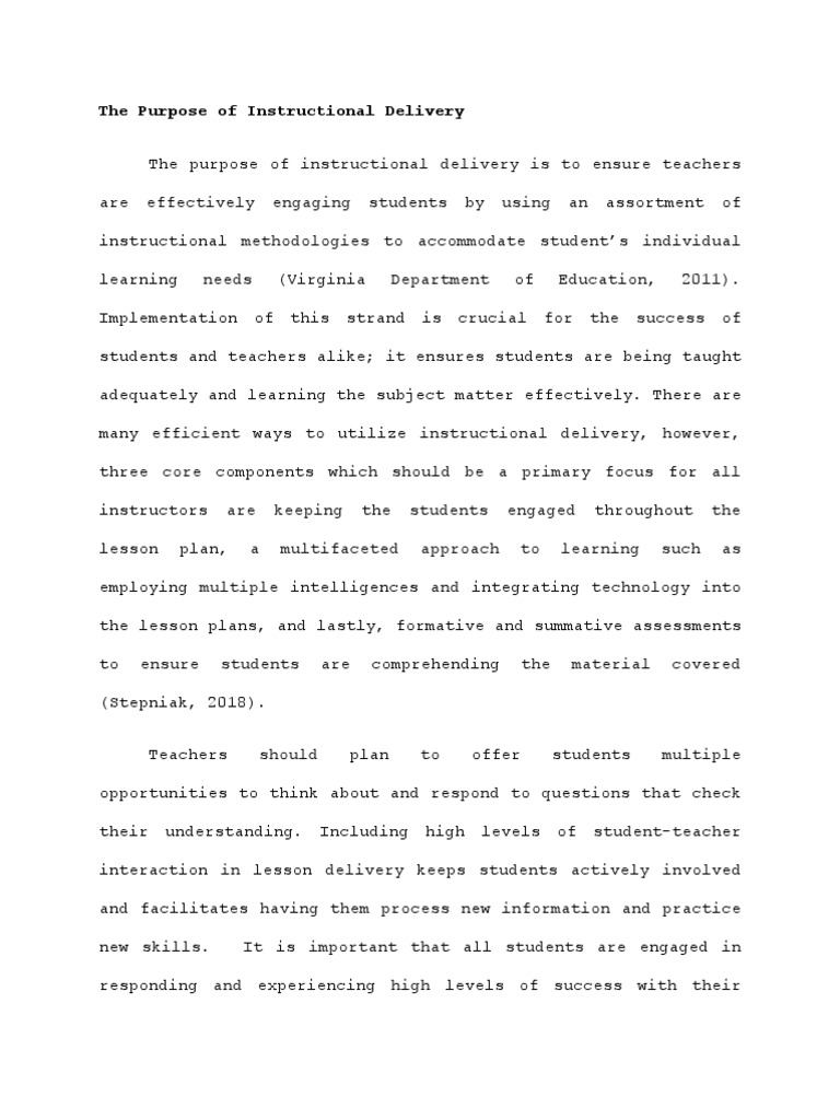 The Purpose of Instructional Delivery | PDF | Learning | Teachers