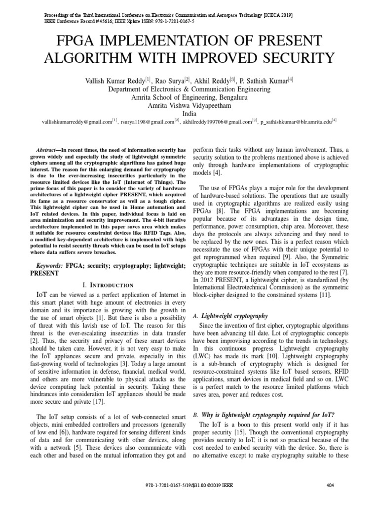 Fpga Implementation of Present Algorithm With Improved Security | PDF | Cryptography | Cyberwarfare