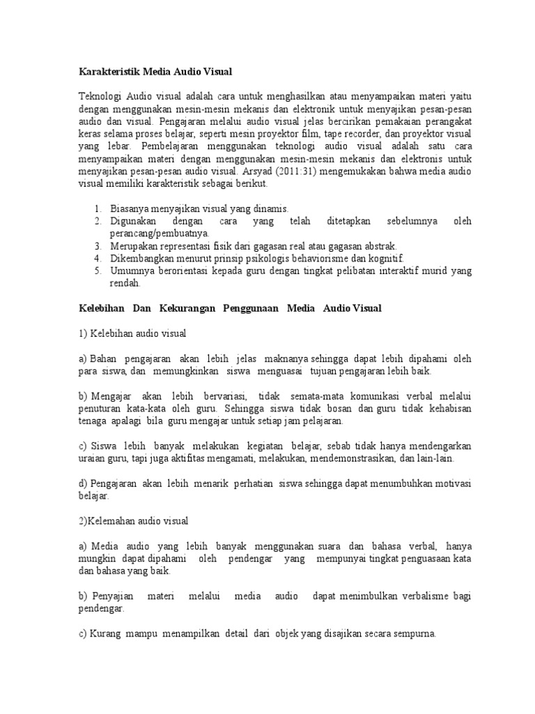 Karakteristik Media Audio Visual | PDF | Karier & Perkembangan | Seni