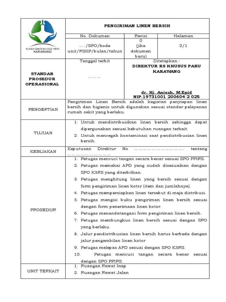 Spo Pengiriman Linen Bersih | PDF