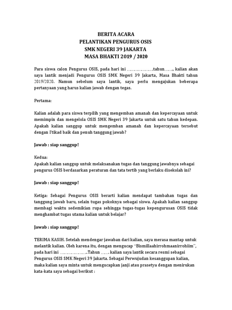 Janji Pengurus Osis SMK-N 39 Jakarta | PDF | Karier & Perkembangan ...