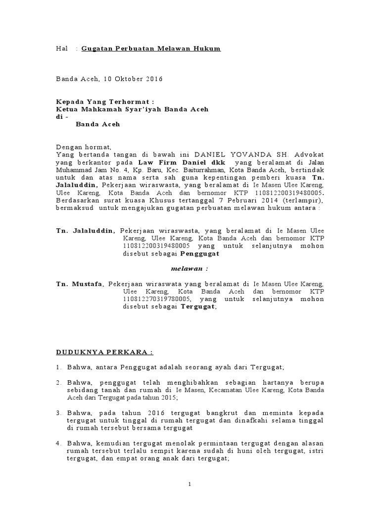 Surat Gugatan Perdata | PDF