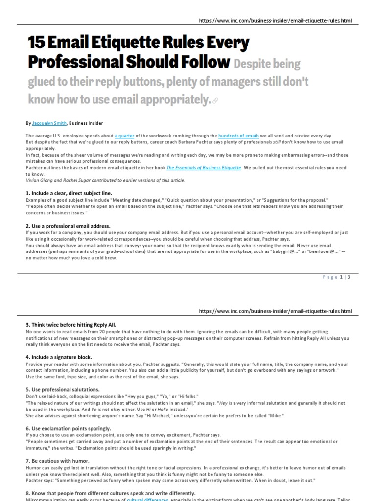 15 Email Etiquette Rules Every Professional Should Follow | PDF ...