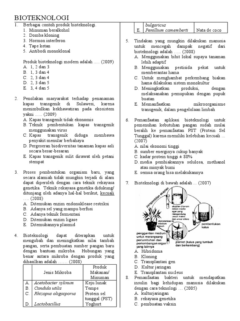 Soal UN Bioteknologi | PDF