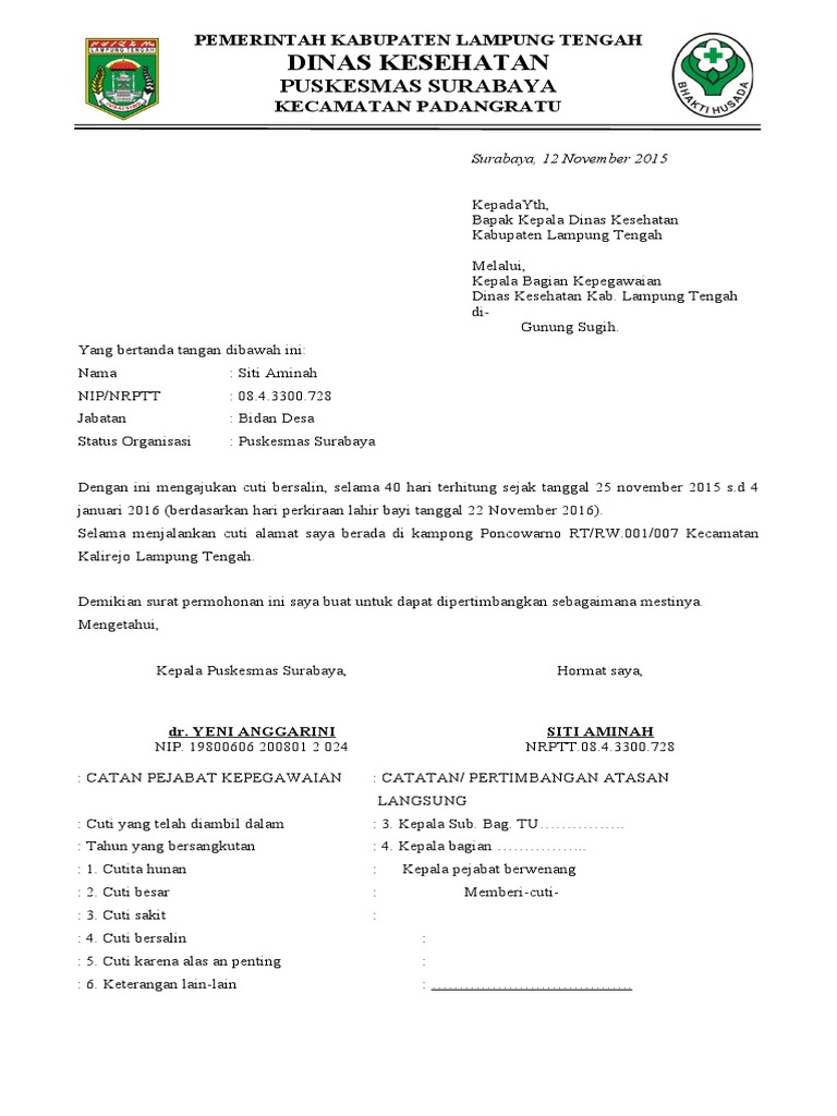 Contoh Surat Cuti Bersalin Resmi | PDF | Pengembangan Diri