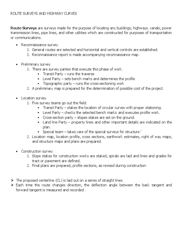 Route Surveys Are Surveys Made For The Purpose of Locating Any ...