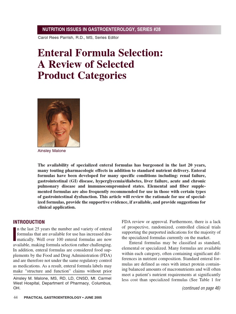 Enteral Formula Selection | PDF | Dietary Fiber | Diet & Nutrition