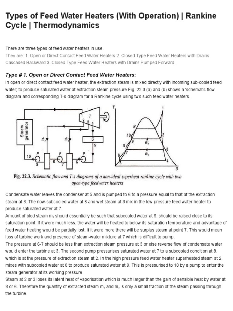 Types of Feed Water Heaters (With Operation) - Rankine Cycle - Thermodynamics | Download Free ...