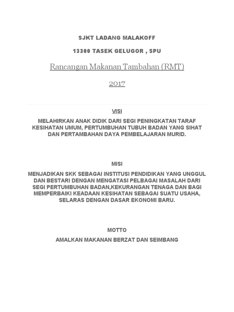 Misi Dan Visi RMT | PDF