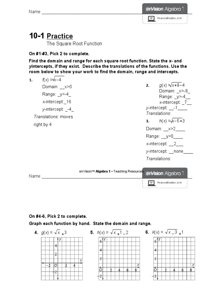 10-1 - Square - Root - Functions - Practice - Worksheet (5) .PDF Done | PDF