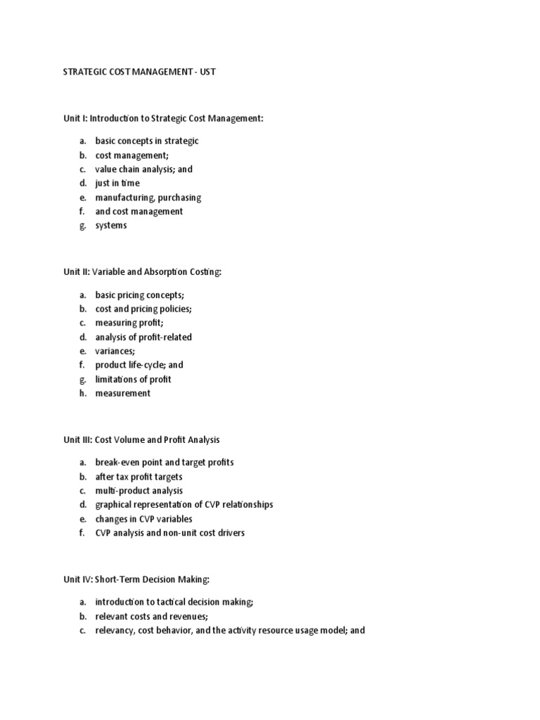 Strat Cost Syllabus UST | PDF