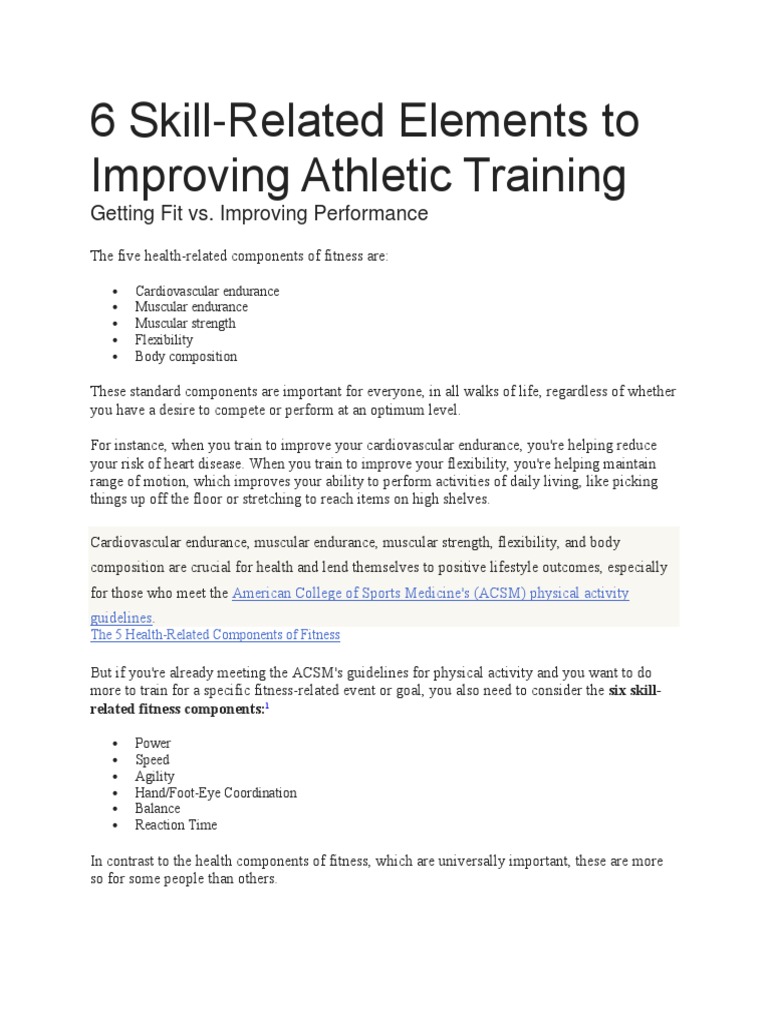 6 Skill-Related Elements To Improving Athletic Training: Getting Fit vs ...