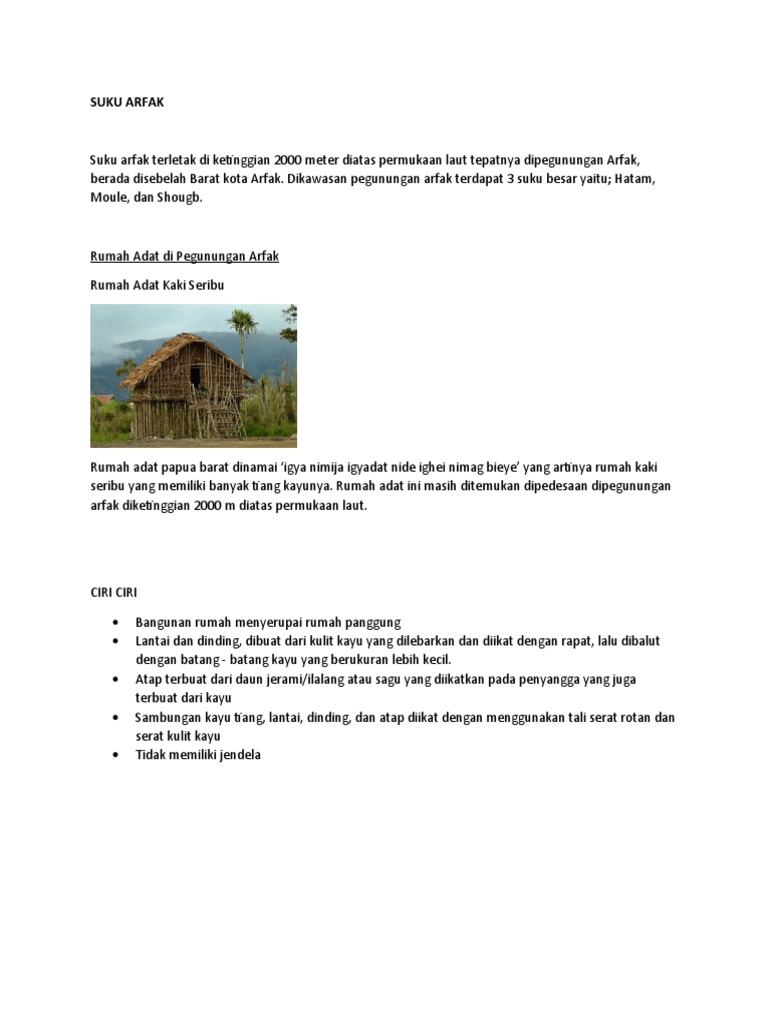 Rumah Adat Kaki Seribu Suku Arfak | PDF | Griya & Taman