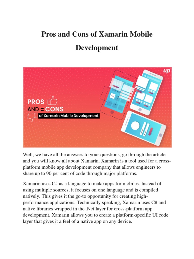 Pros and Cons of Xamarin Mobile Development | PDF | Business | Computers Pros and Cons of Xamarin Mobile Development | PDF | Business | Computers