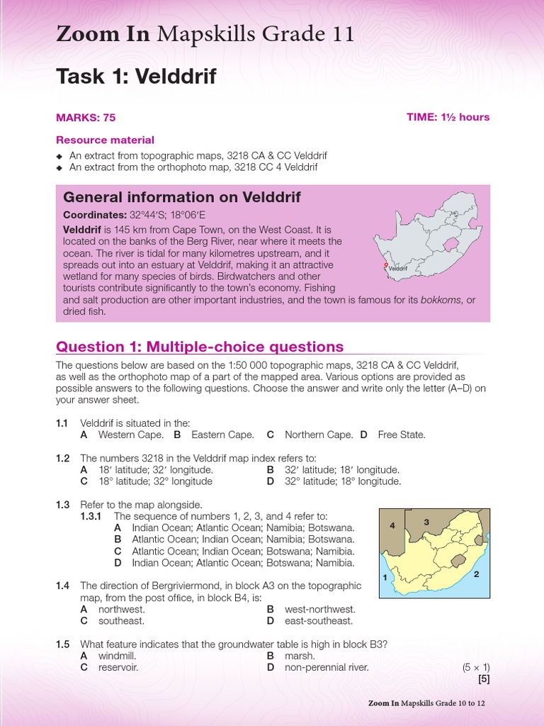 Zoom in Mapskills Grade 11: Task 1: Velddrif | PDF | Geographic ...