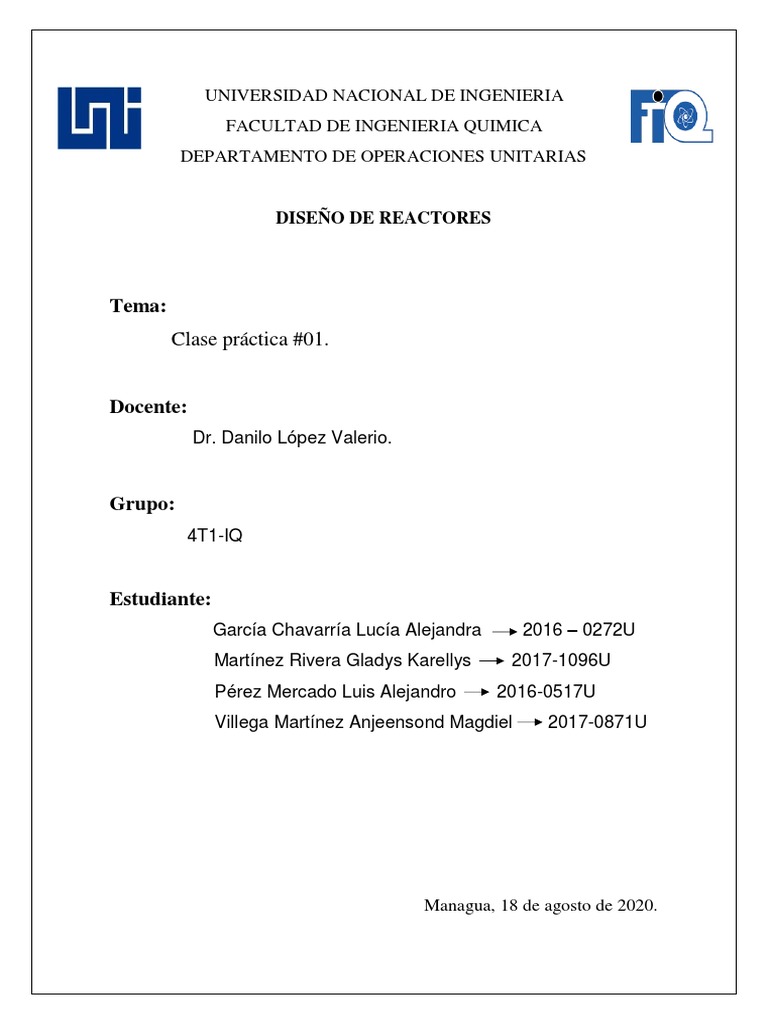 Clase Práctica #01 - Diseño de Reactores | PDF | Reacciones químicas | Entalpía
