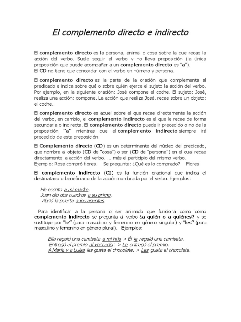 Complementos Directo e Indirecto | PDF