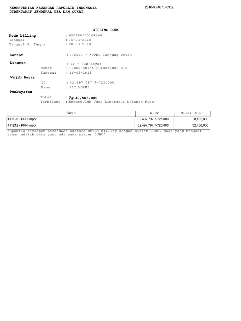 Kode Billing Bea Cukai 070100 Pdf