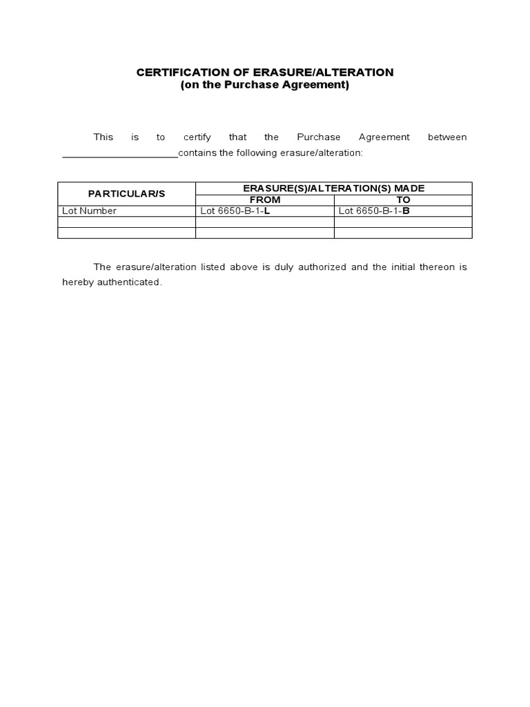 Certification of Erasure/Alteration | PDF