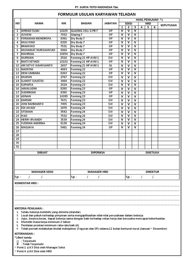 Formulir Usulan Karyawan Teladan1 | PDF