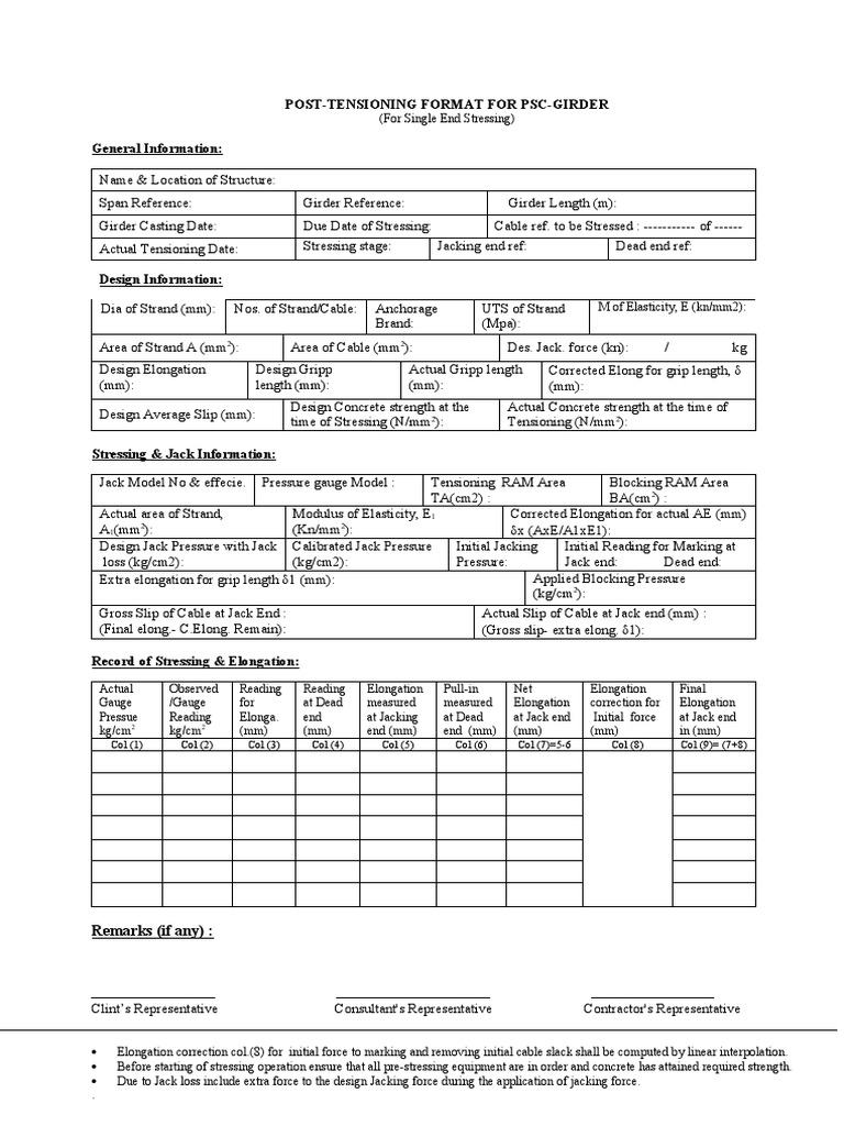 Post-Tensioning Format For Psc-Girder General Information:: Remarks (If ...