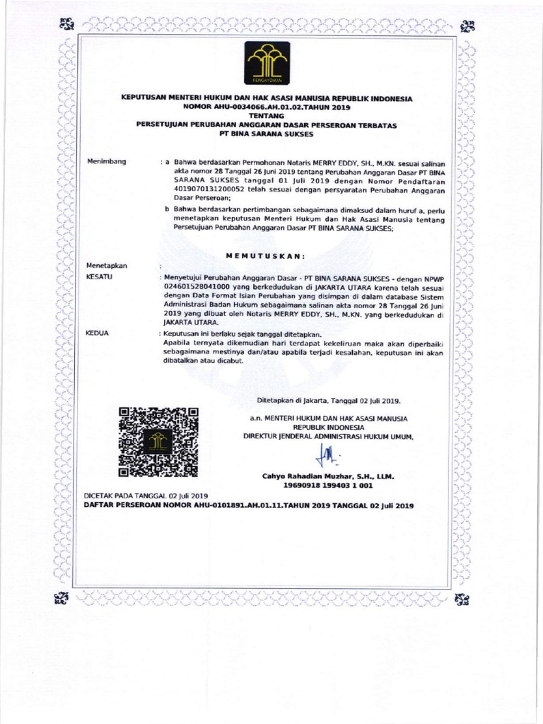 16.3.akta Perubahan Anggaran Dasar | PDF