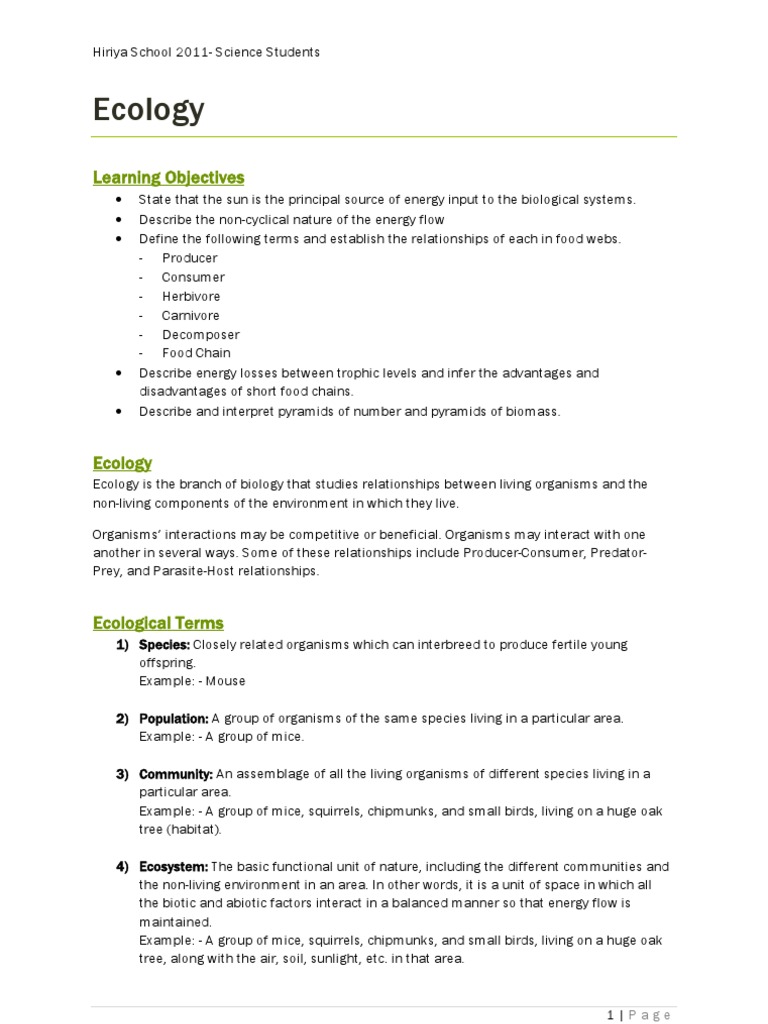 Ecology Notes!! | PDF | Food Web | Ecology