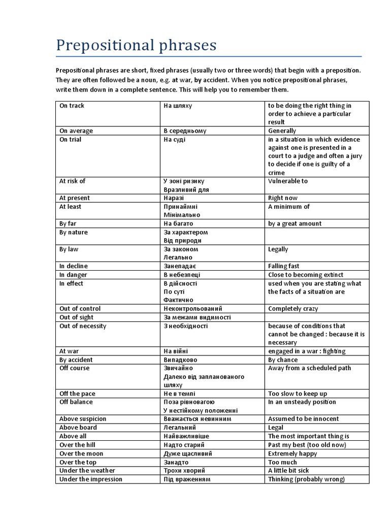 Prepositional Phrases | PDF | Phrase | Preposition And Postposition