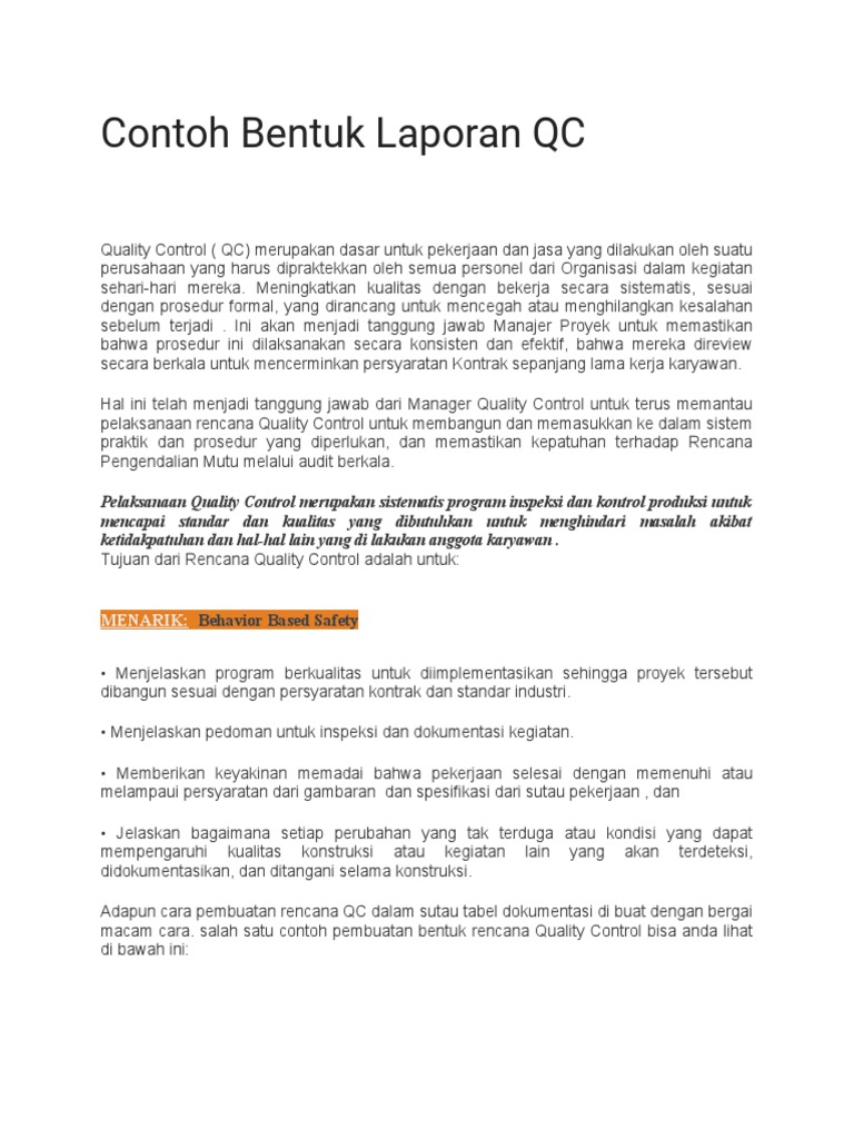 Contoh Bentuk Laporan QC Coal | PDF