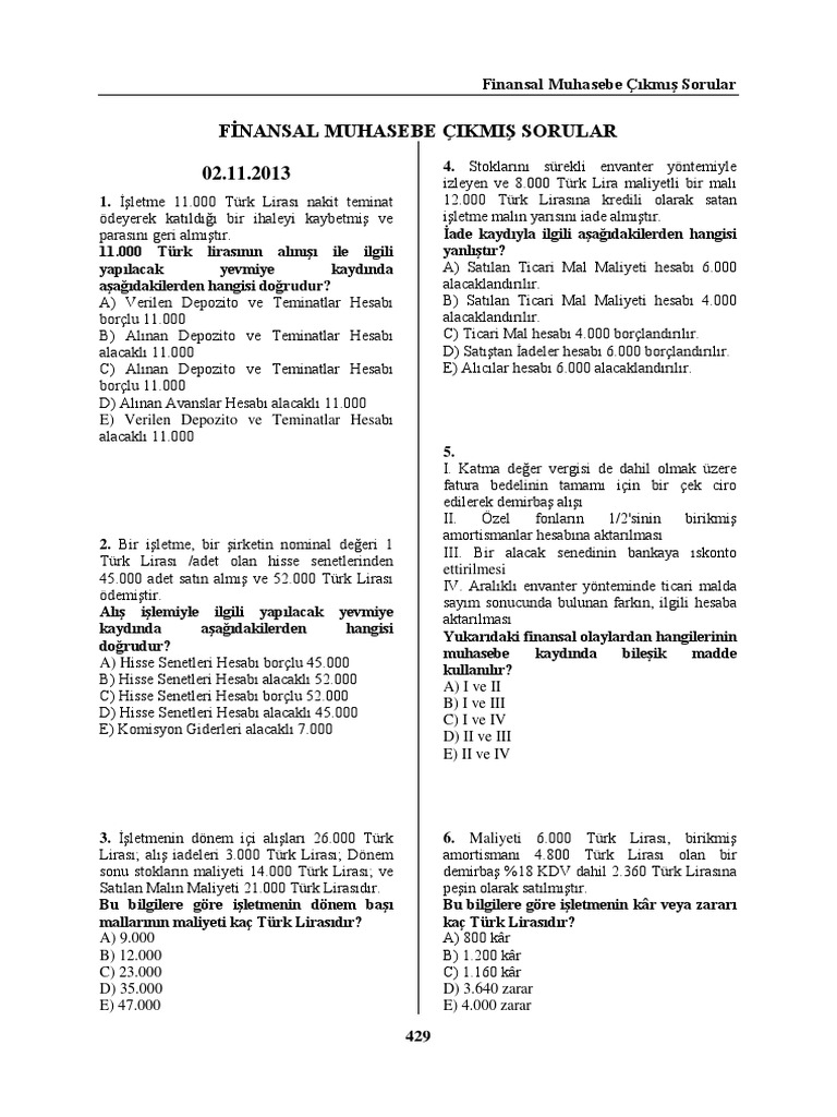 SMMM Staj Baslatma Sinavi Finansal Muhasebe Sorulari | PDF