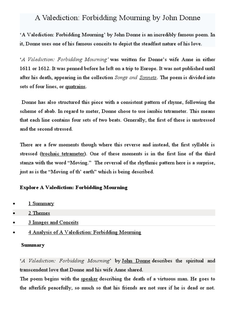 A Valediction Forbidding Mourning | PDF | Poetic Form | Poetry