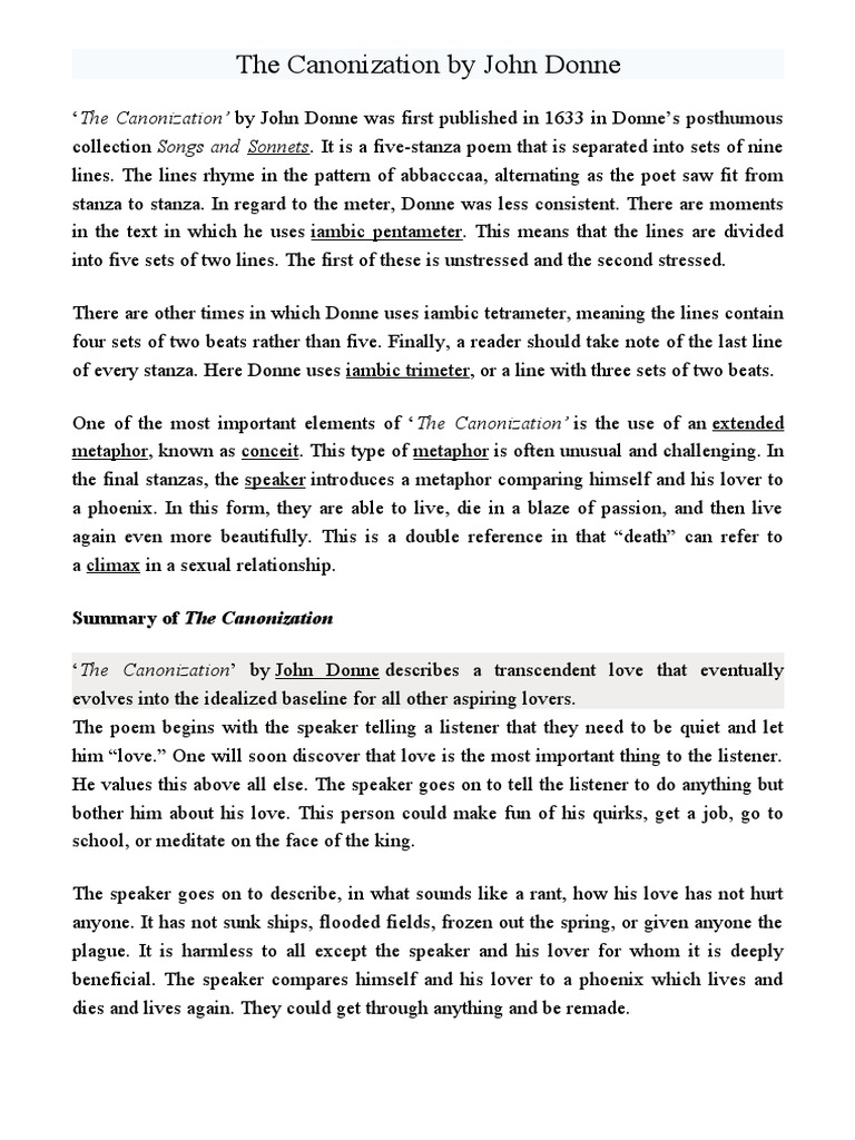 The Canonization By John Donne – QKOGE