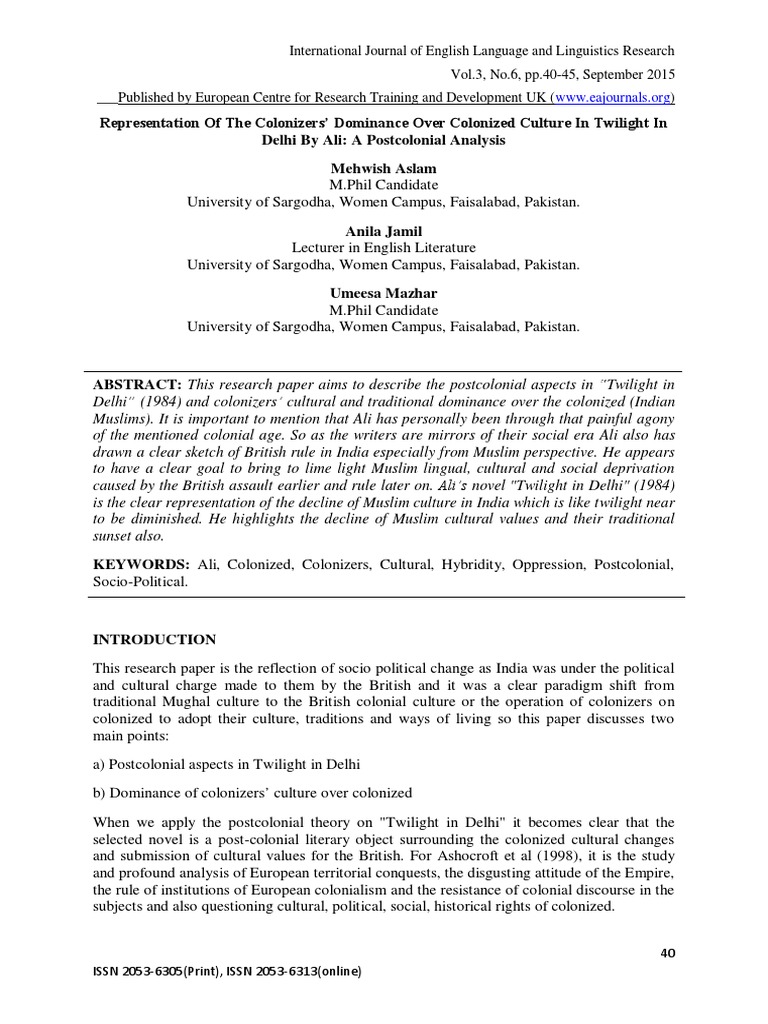 Representation of The Colonizers Dominance Over Colonized Culture in ...