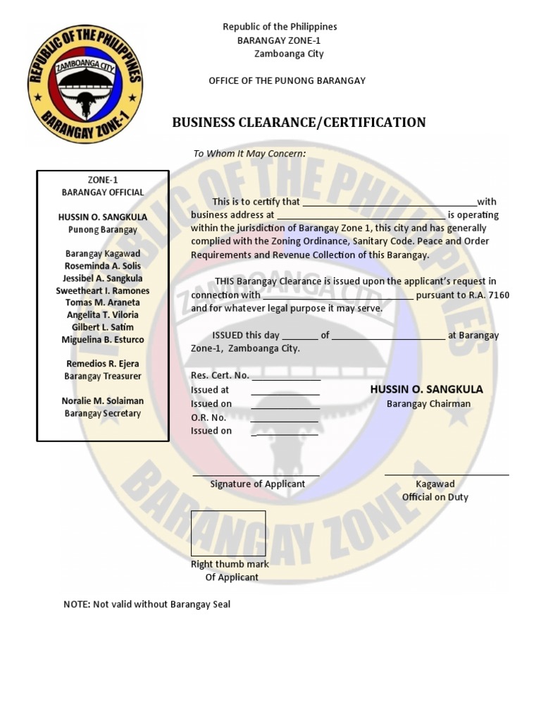Barangay business clearance certificate | PDF