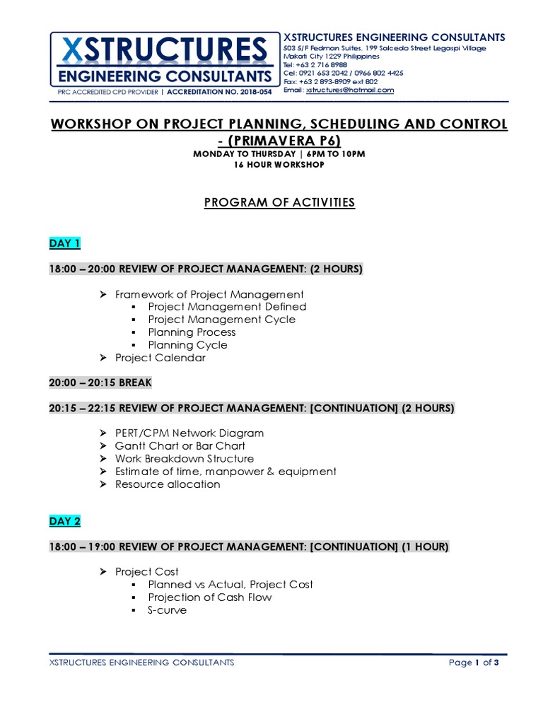Primavera P6 Project Planning Workshop | PDF | Project Management ...
