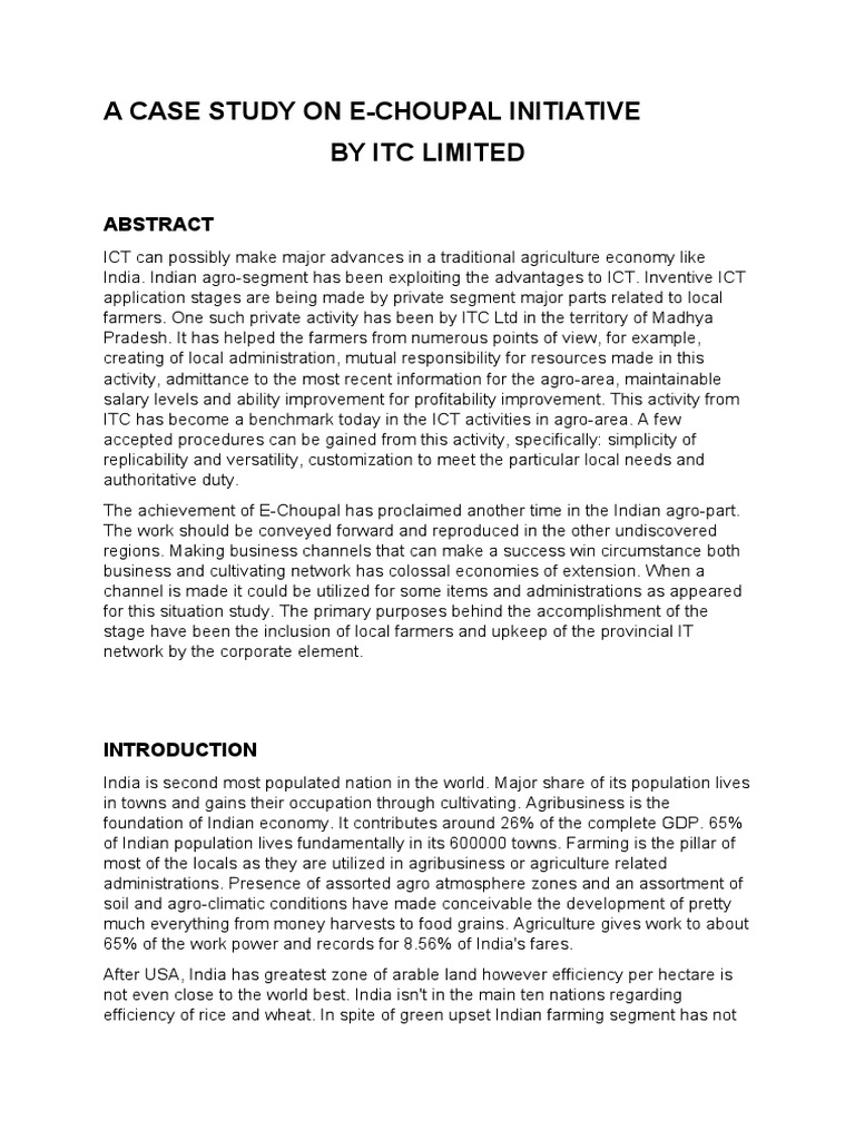 A Case Study On E-Choupal Initiative by Itc Limited | PDF | Agriculture ...