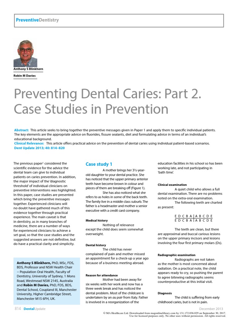 Preventing Dental Caries: Part 2. Case Studies in Prevention | Download ...