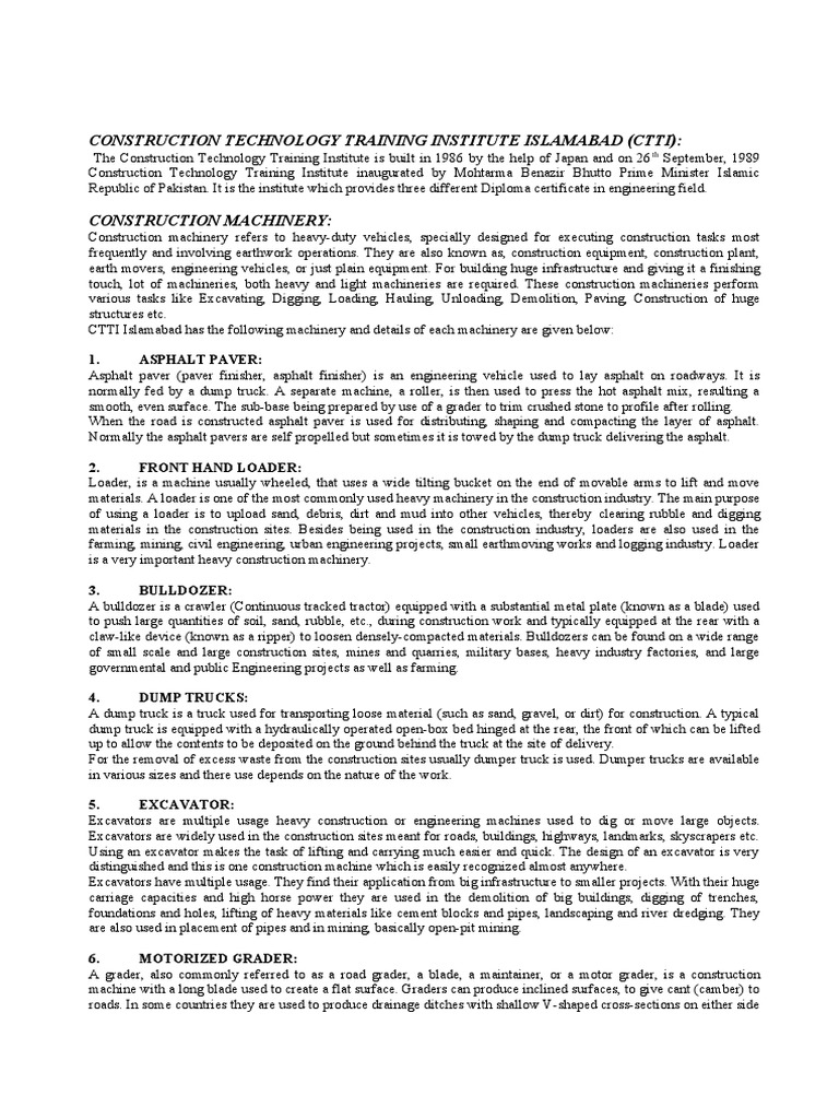 Construction Technology Training Institute Islamabad (Ctti) | PDF ...