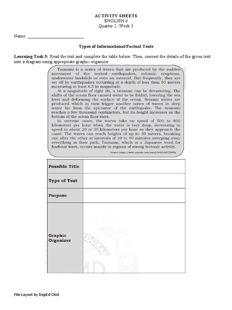 ENGLISH 6 Activity Sheet Q2 W3 | PDF