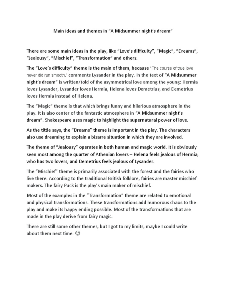 Midsummer Night's Dream - Essay | PDF