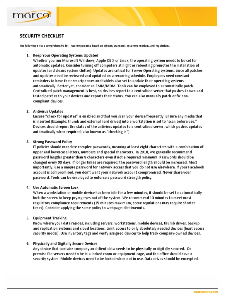 Security Checklist: 1. Keep Your Operating Systems Updated | PDF ...