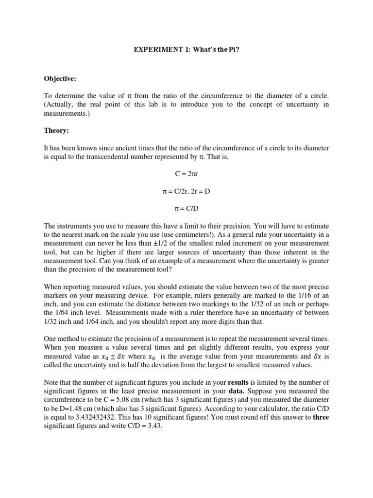 Pi Problem Set | PDF | Significant Figures | Pi