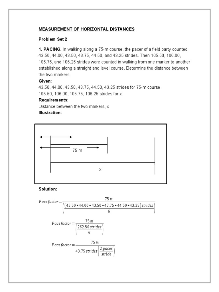 Measurement of Horizontal Distances Problem Set 2 1. PACING. in Walking ...