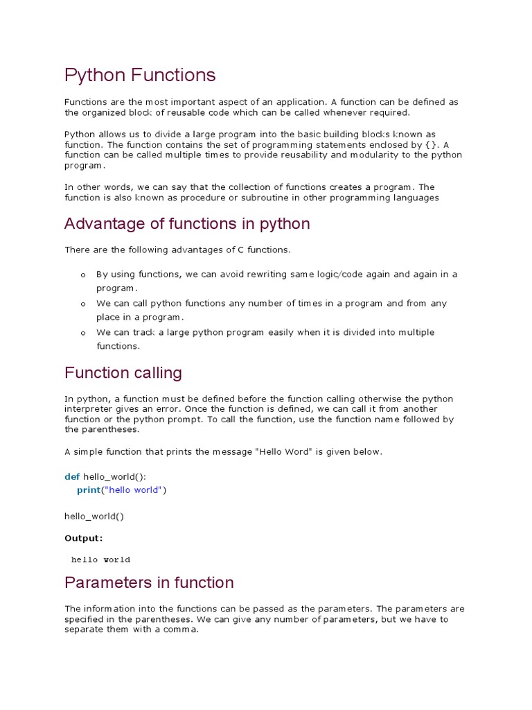 Advantage of Functions in Python | PDF | Parameter (Computer ... Advantage of Functions in Python | PDF | Parameter (Computer ...
