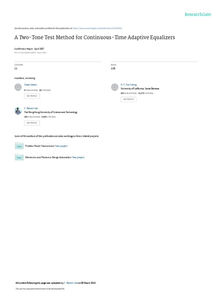 A Two-Tone Test Method For Continuous-Time Adaptive Equalizers | PDF ...