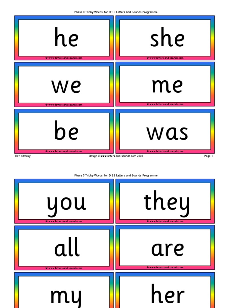 Tricky Words Phase 3.221864288 | PDF