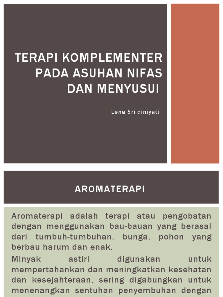 Terapi Komplementer Pada Asuhan Nifas Dan Menyusui Lena Aromaterapi | PDF