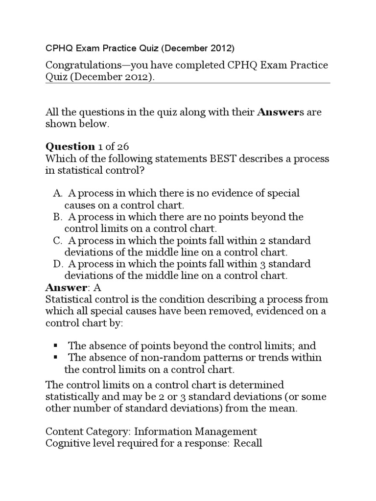 CPHQ Exam Practice 2 | PDF | Electronic Health Record | Swot Analysis